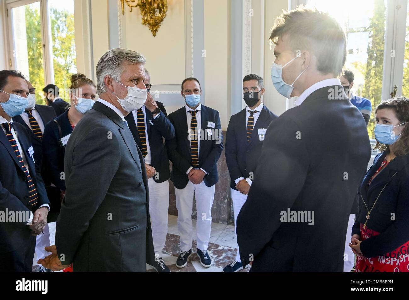 King Philippe - Filip of Belgium and athlete Tim Brys pictured during a ...