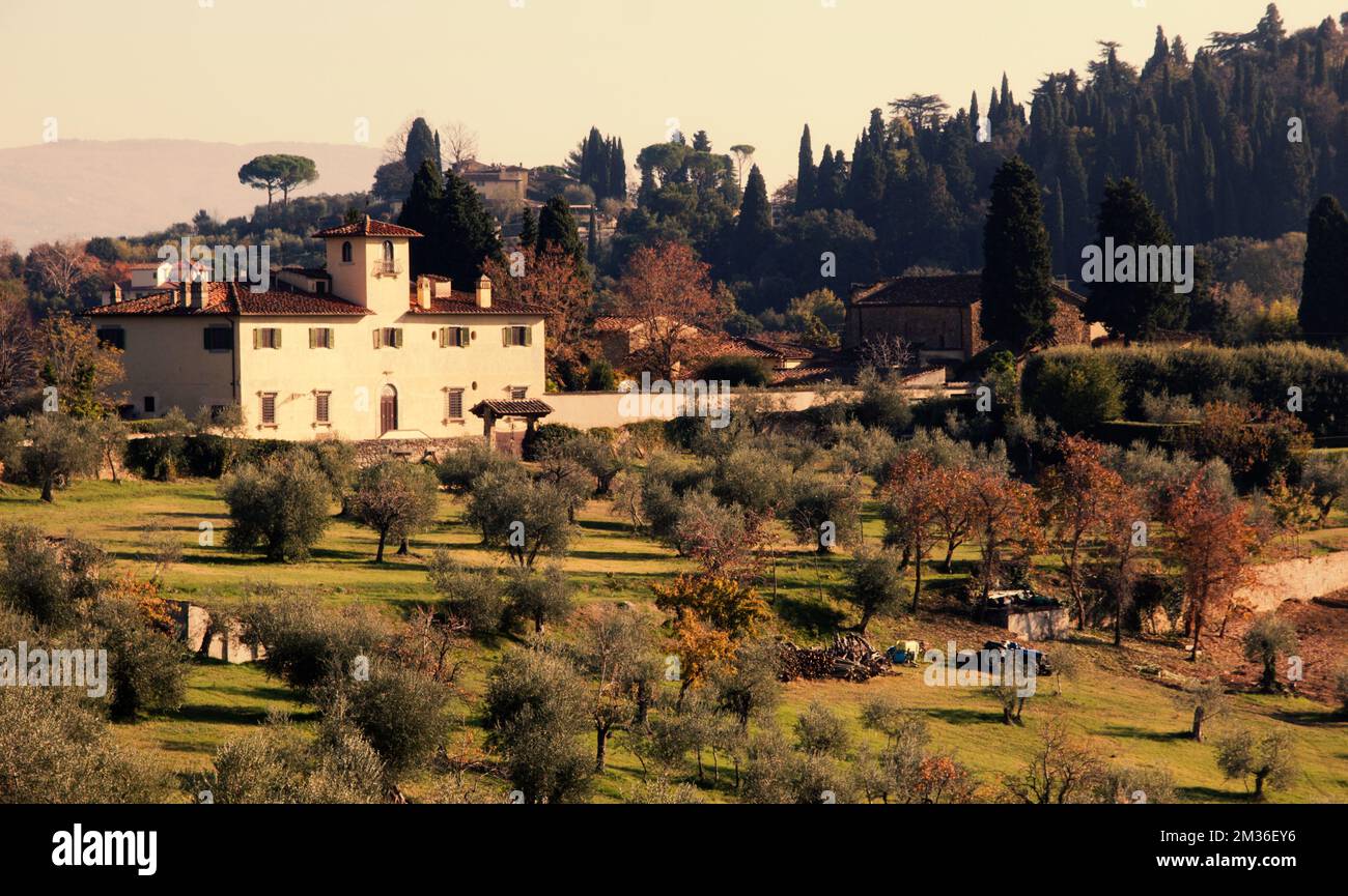 Luxury villa in Tuscany Florence , famous vineyard in Italy golden hour ...