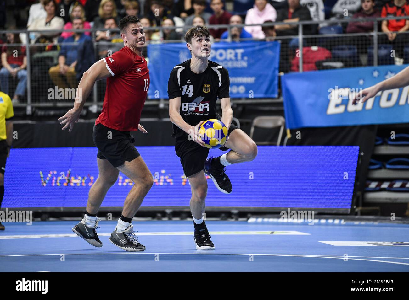 England's Joe Bedford and Germany's Jan-Robert Heming pictured in ...