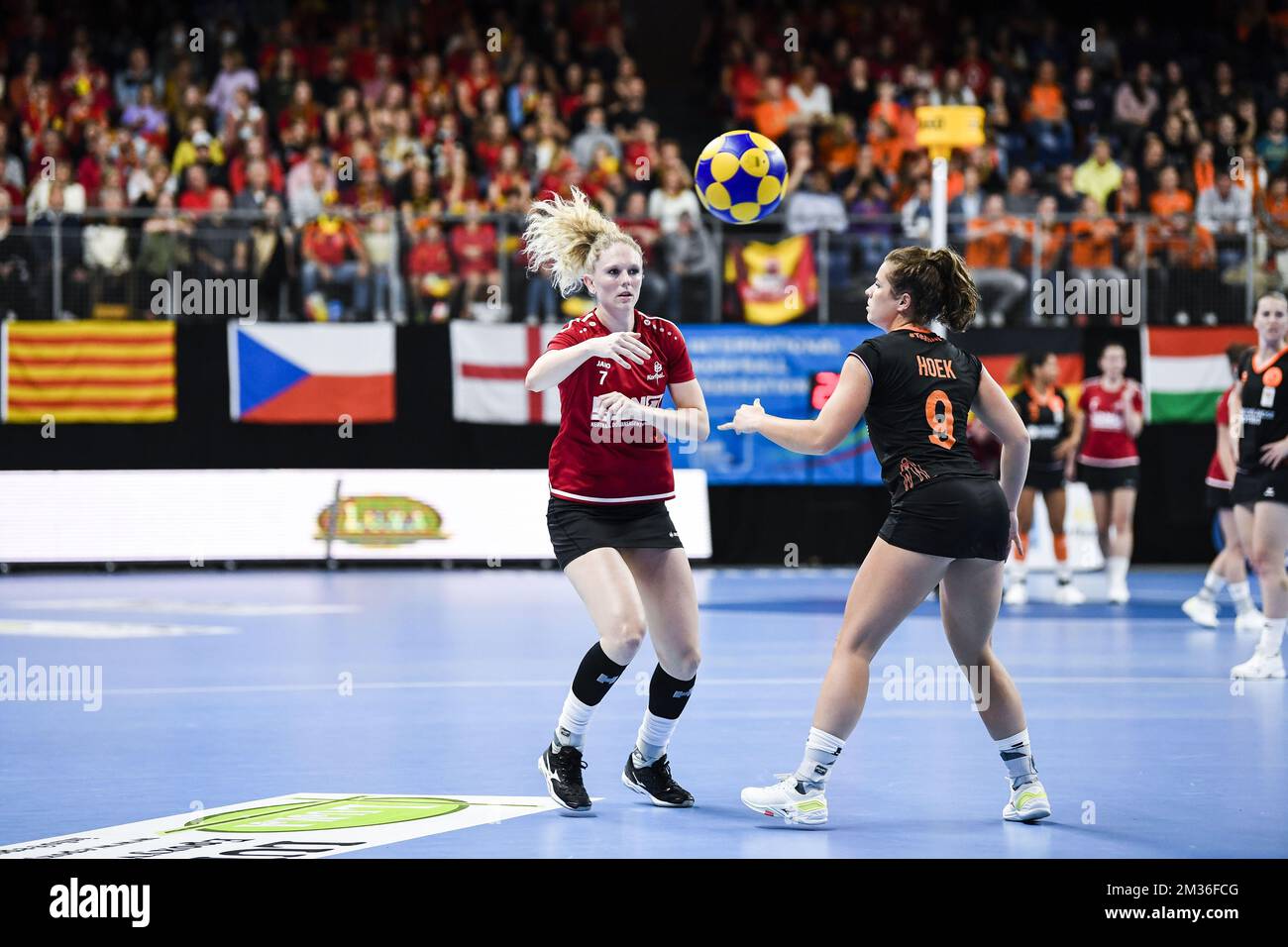 Belgian Julie Caluwe and Dutch Fleur Hoek pictured in action during the ...