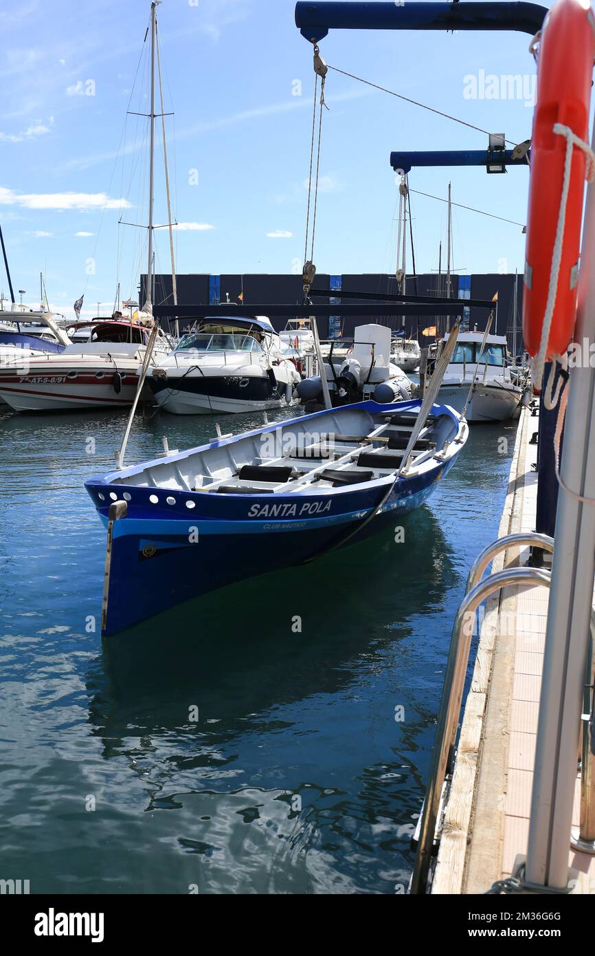 Santa Pola, Alicante, Spain- December 13, 2022: Rowing boat in the ...