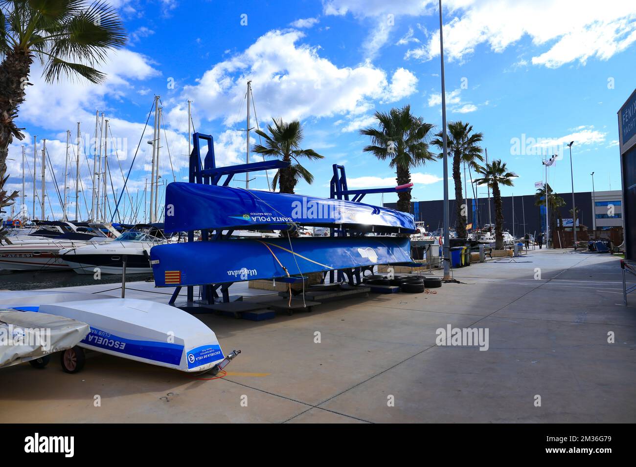 Santa Pola, Alicante, Spain- December 13, 2022: Rowing boats in the ...