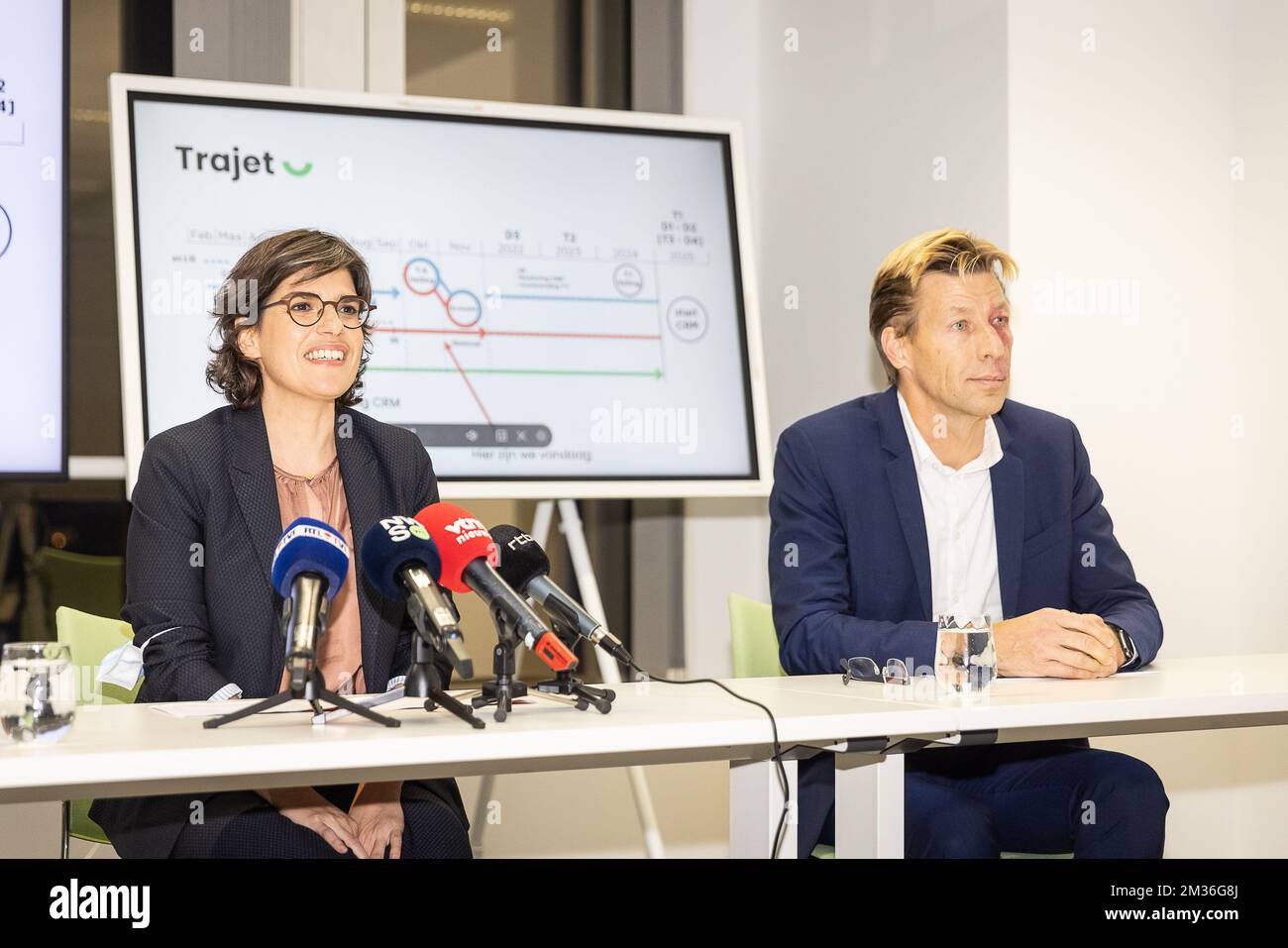 Energy minister Tinne Van der Straeten and Elia CEO Chris Peeters ...