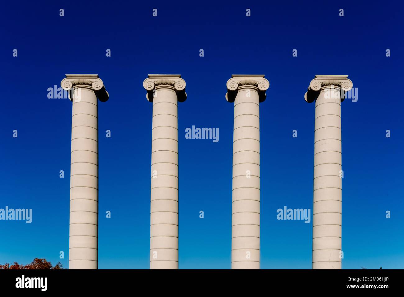 The four columns of Barcelona, in Montjuic, symbol of Catalanism Stock ...