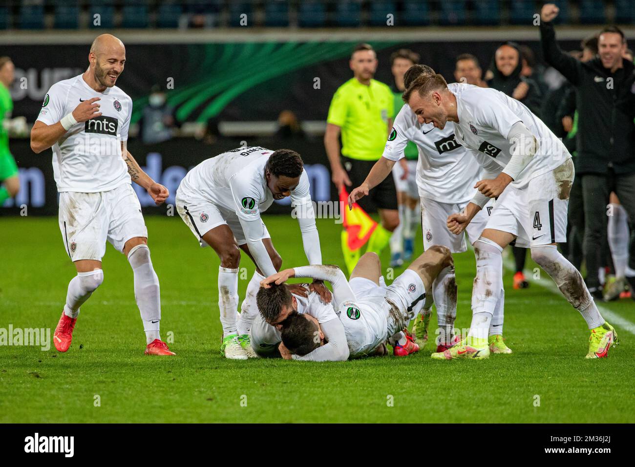 Partizan's Slobodan Urosevic celebrates after scoring during a soccer ...