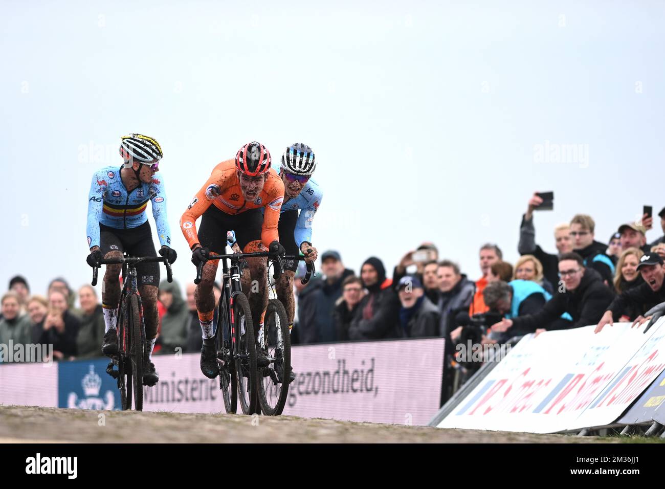 Dutch Ryan Kamp, Belgian Thibau Nys and Belgian Niels Vandeputte sprint ...