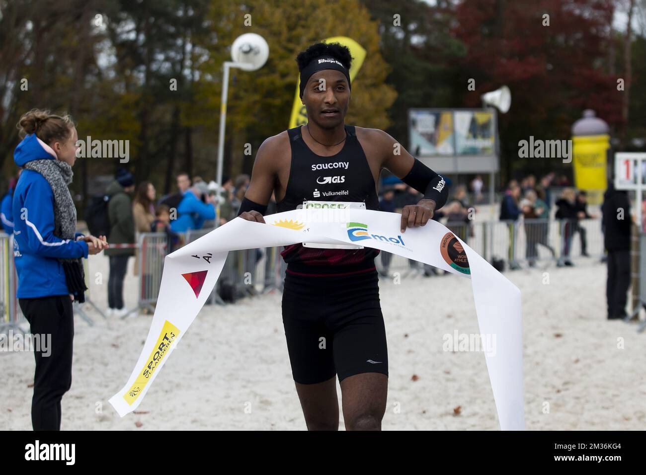 German Samuel Fitwi pictured as he crosses the finish line to win the ...