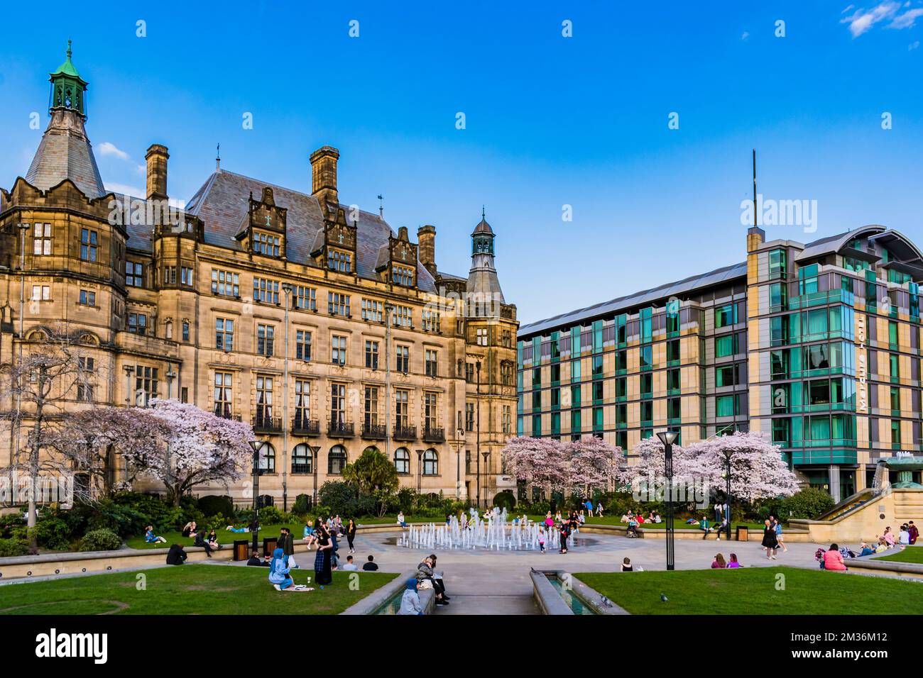 The Peace Gardens on a spring afternoon. It is a square in the center ...