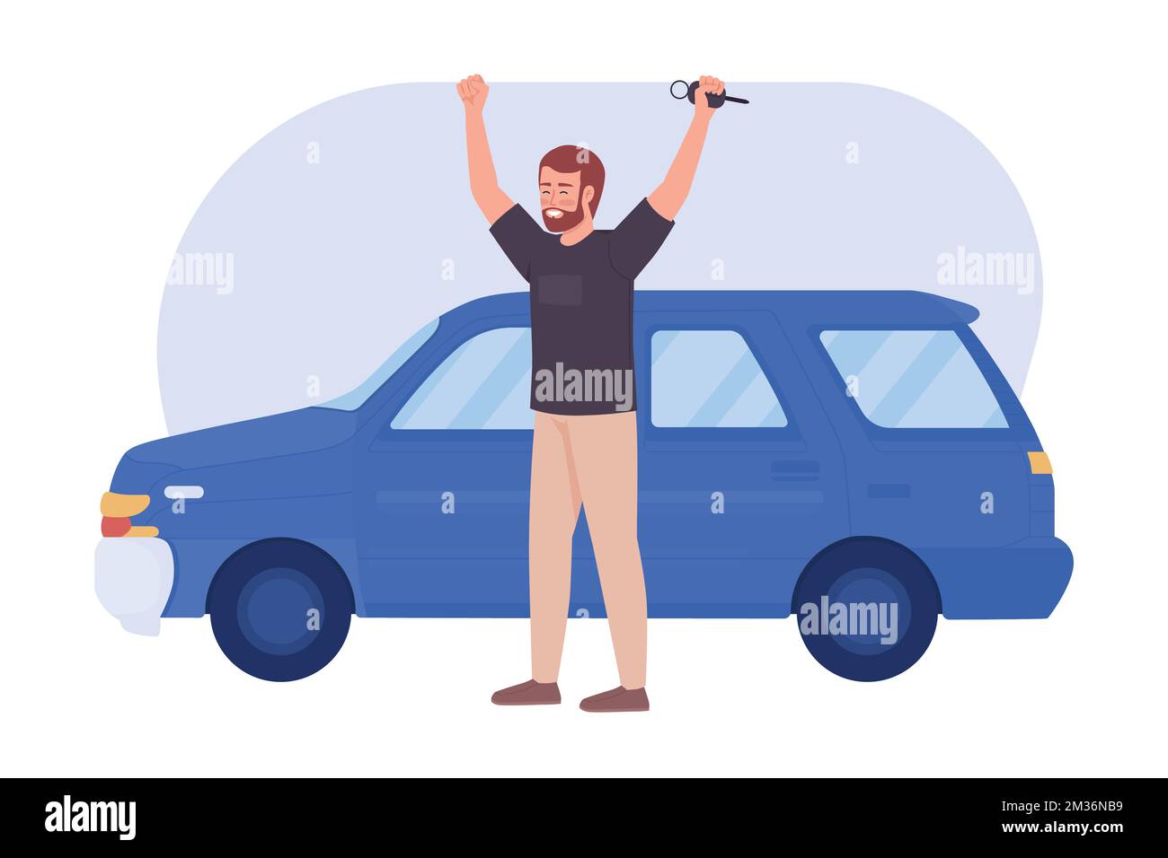 Exciting car owner 2D vector isolated illustration Stock Vector Image ...