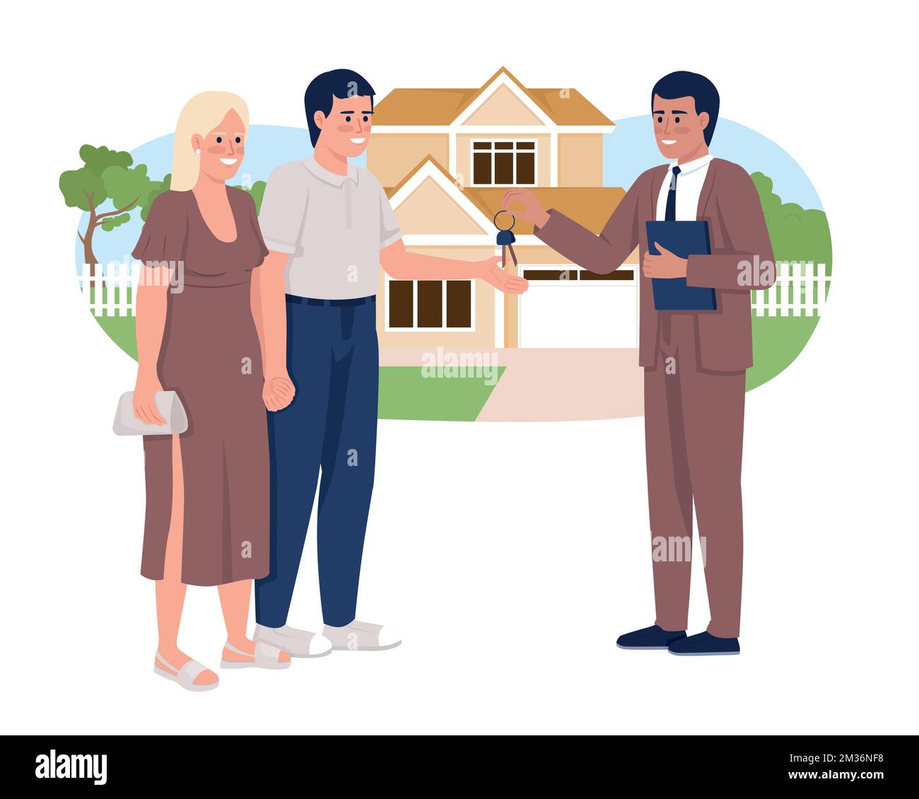 Buying house with yard 2D vector isolated illustration Stock Vector ...