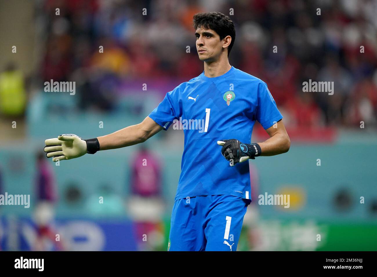 Morocco’s Yassine Bounou looks on during the FIFA World Cup Semi-Final ...