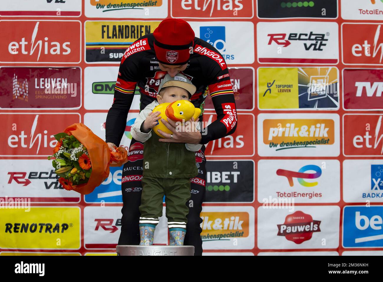Belgian Laurens Sweeck and his son Mathis pictured on the podium after ...
