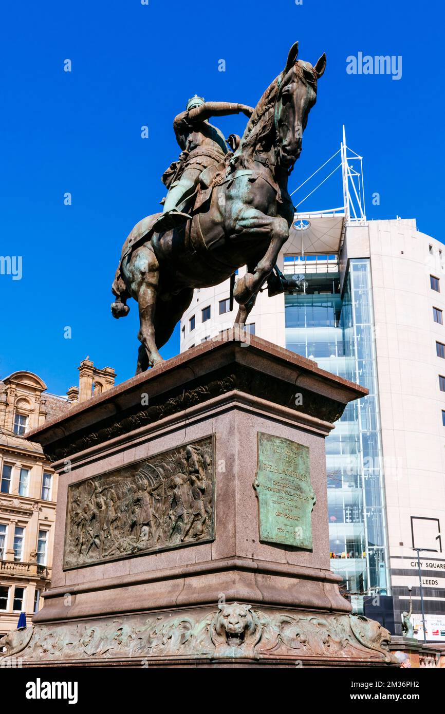 Equestrian statue of Edward the Black Prince in chain mail armour with ...
