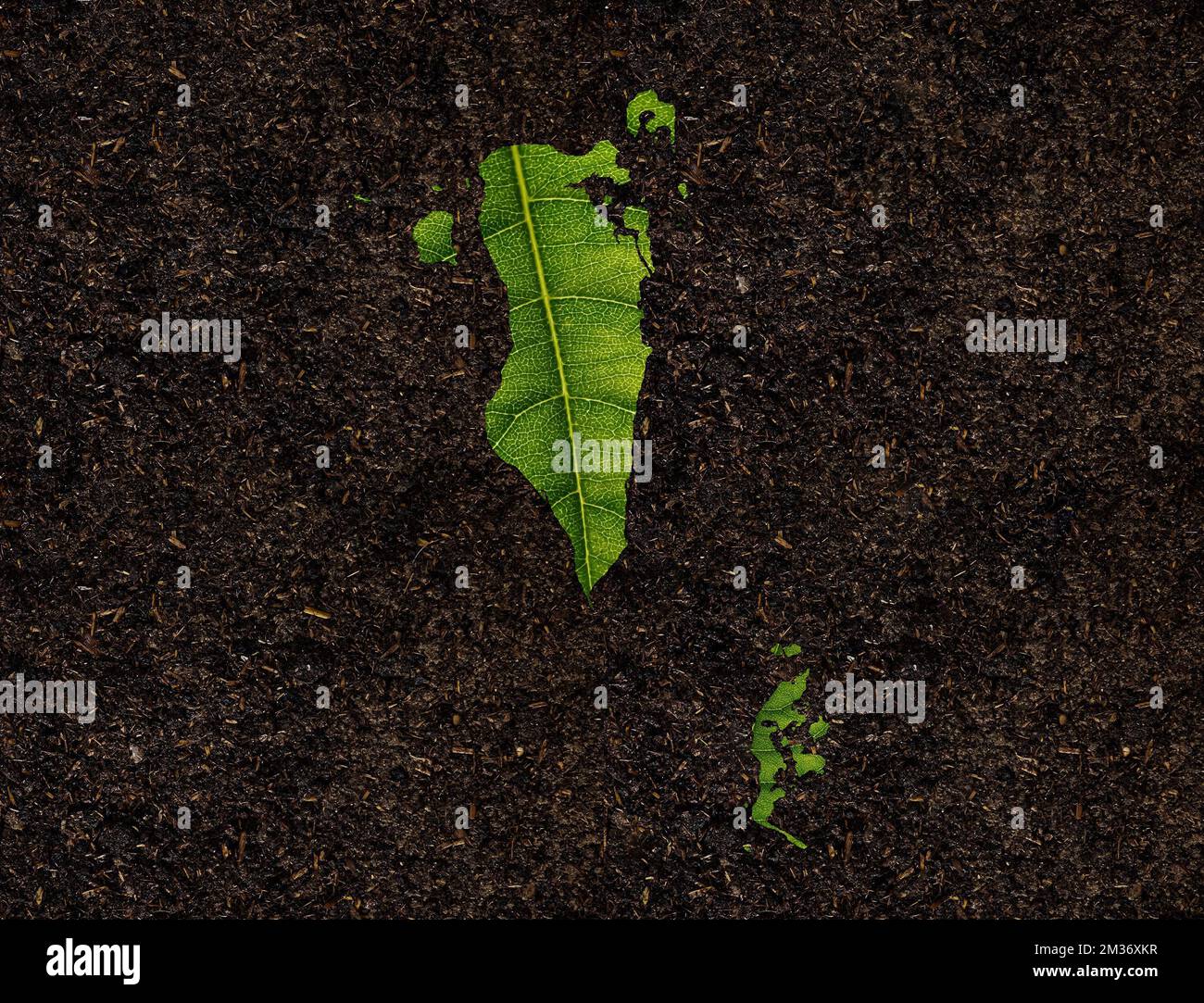 A Bahrain map made of green leaves on White background ecology concept ...