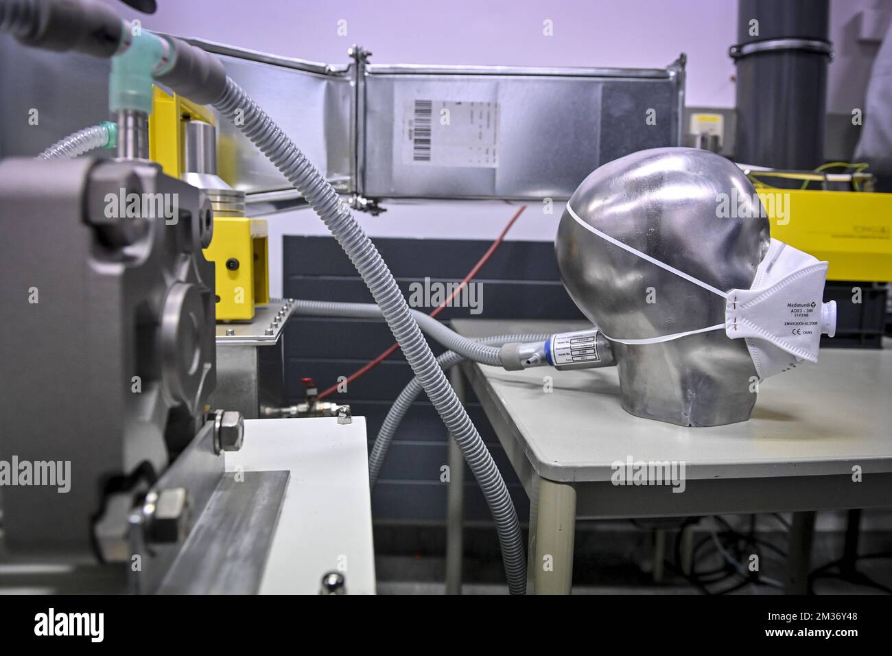 Illustration picture shows the testing of a mouth mask during a visit ...