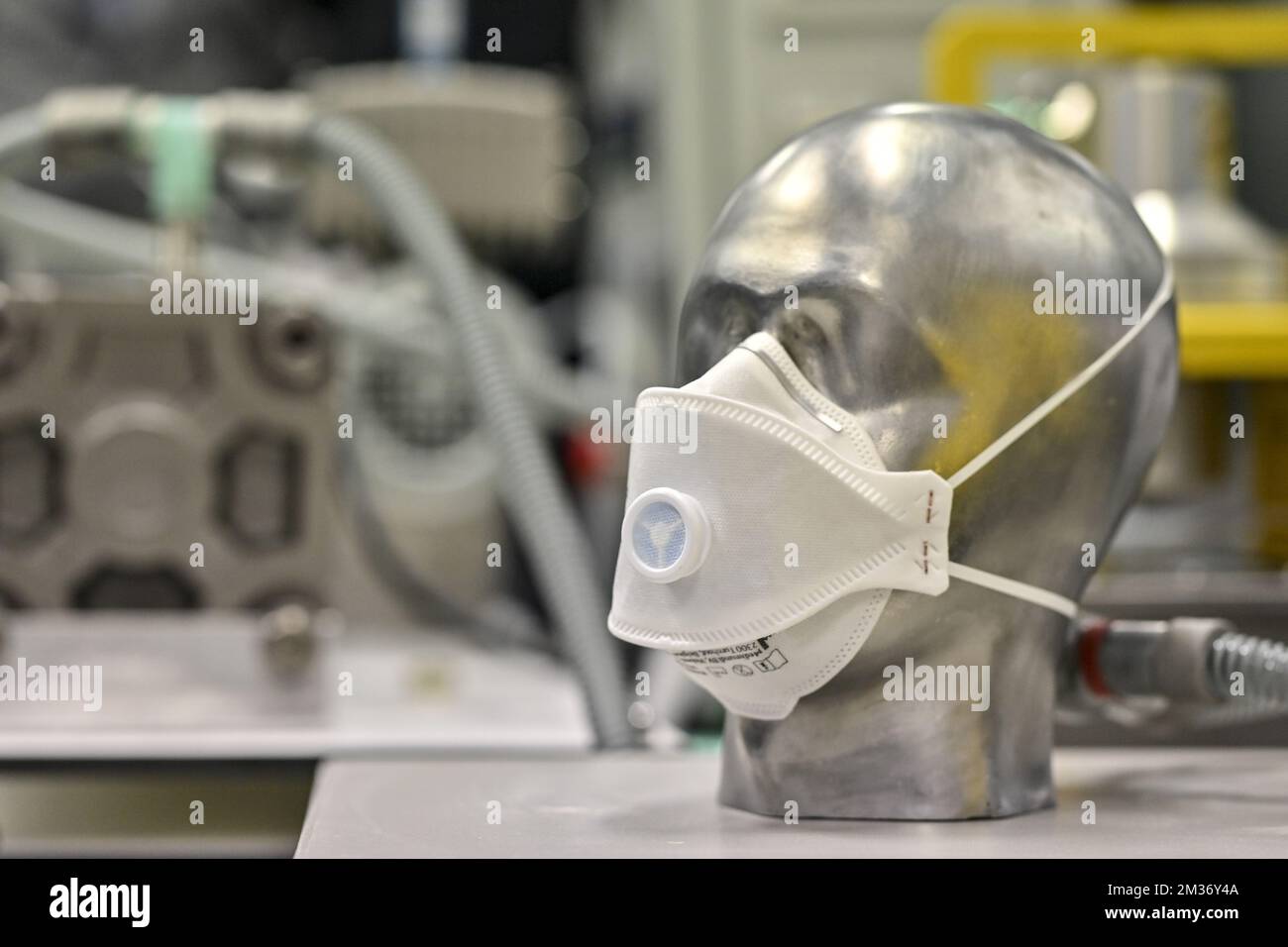 Illustration picture shows the testing of a mouth mask during a visit ...