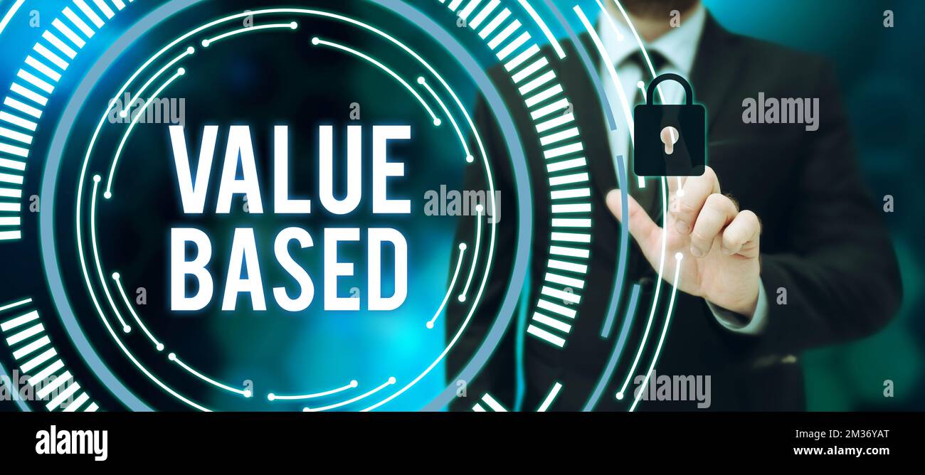 Text showing inspiration Value Based. Word Written on Considering the ...