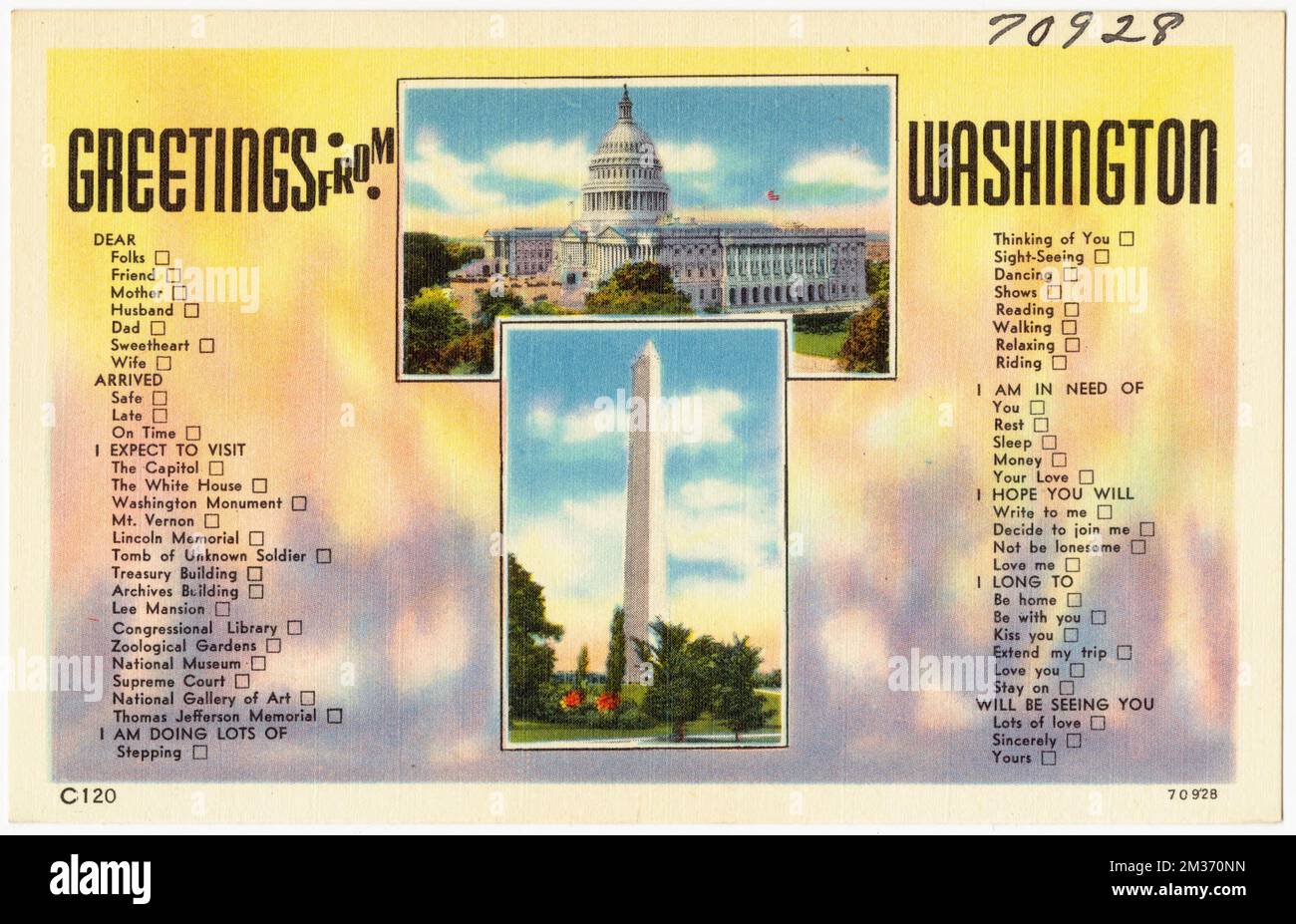 Greetings from Washington , Capitols, Monuments & memorials, Tichnor ...