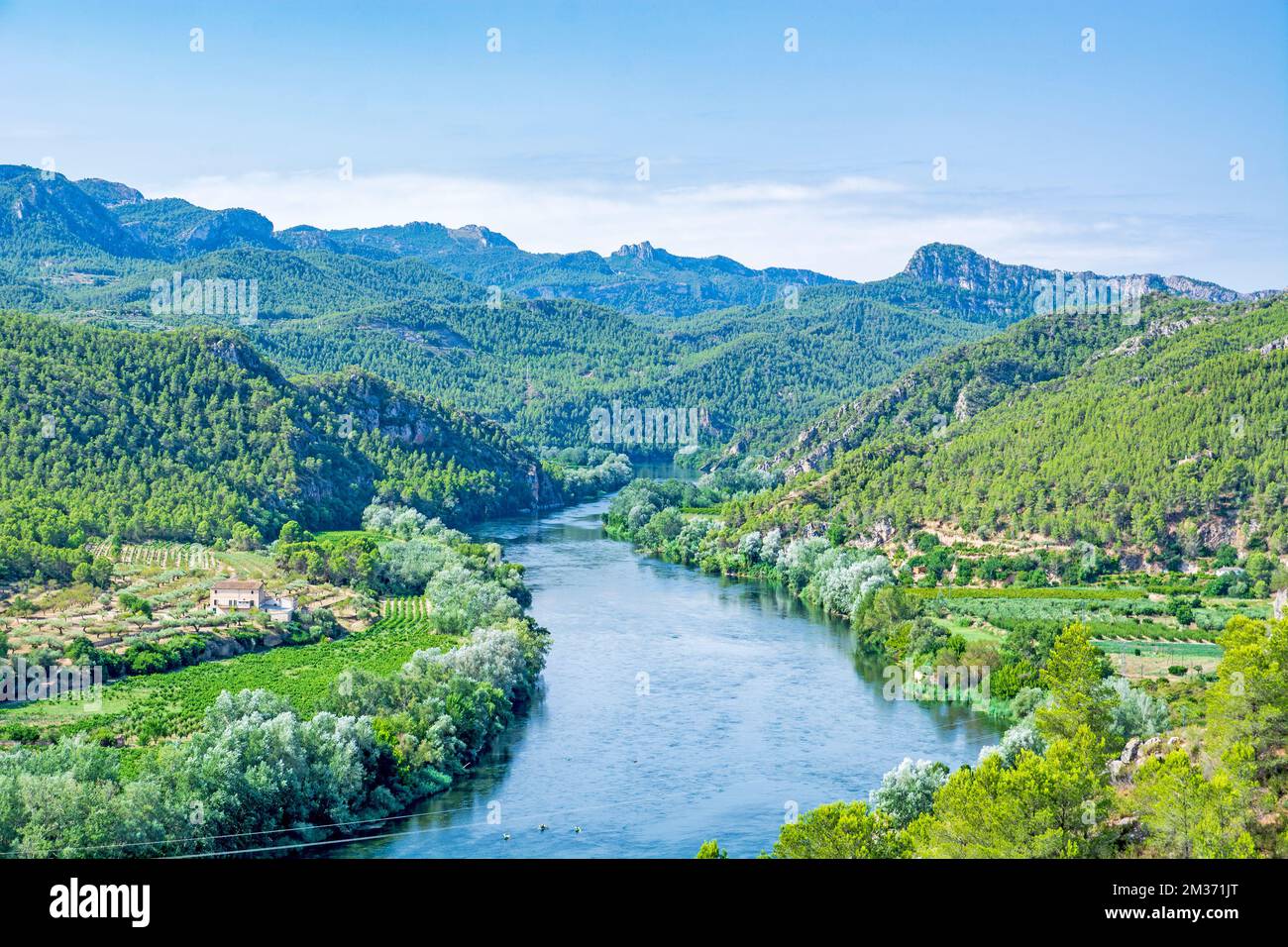 Ebro river valley near village Miravet in Catalonia, Spain, site of the ...