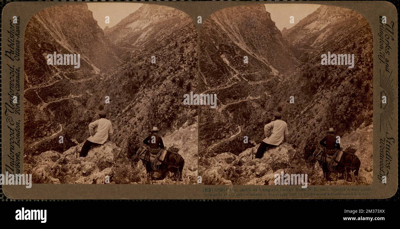 Grim defile of Langada Gorge from N.E. end, Sparta's war-path towards ...