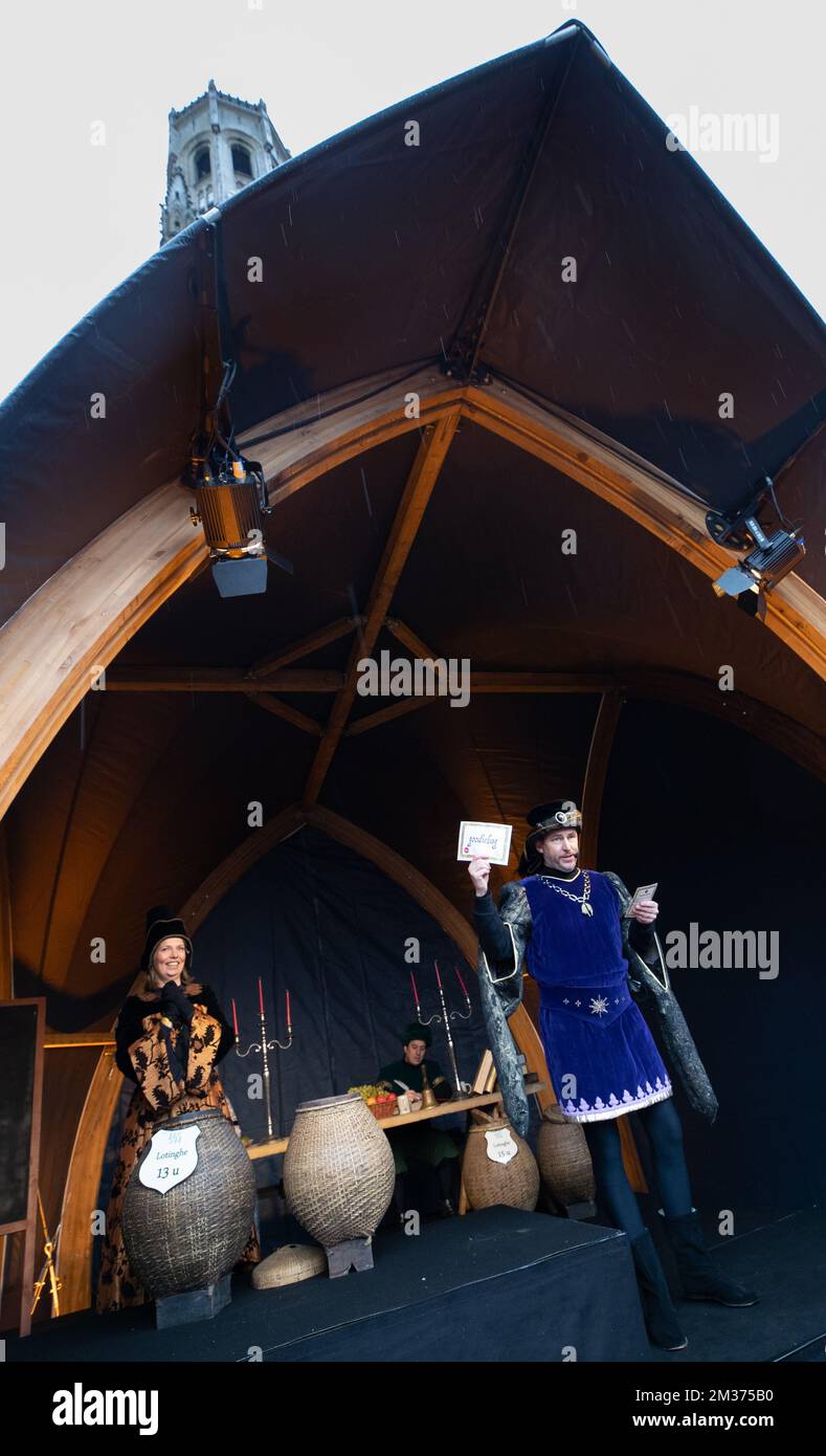 Illustration picture shows a historical evocation of the first lottery ...