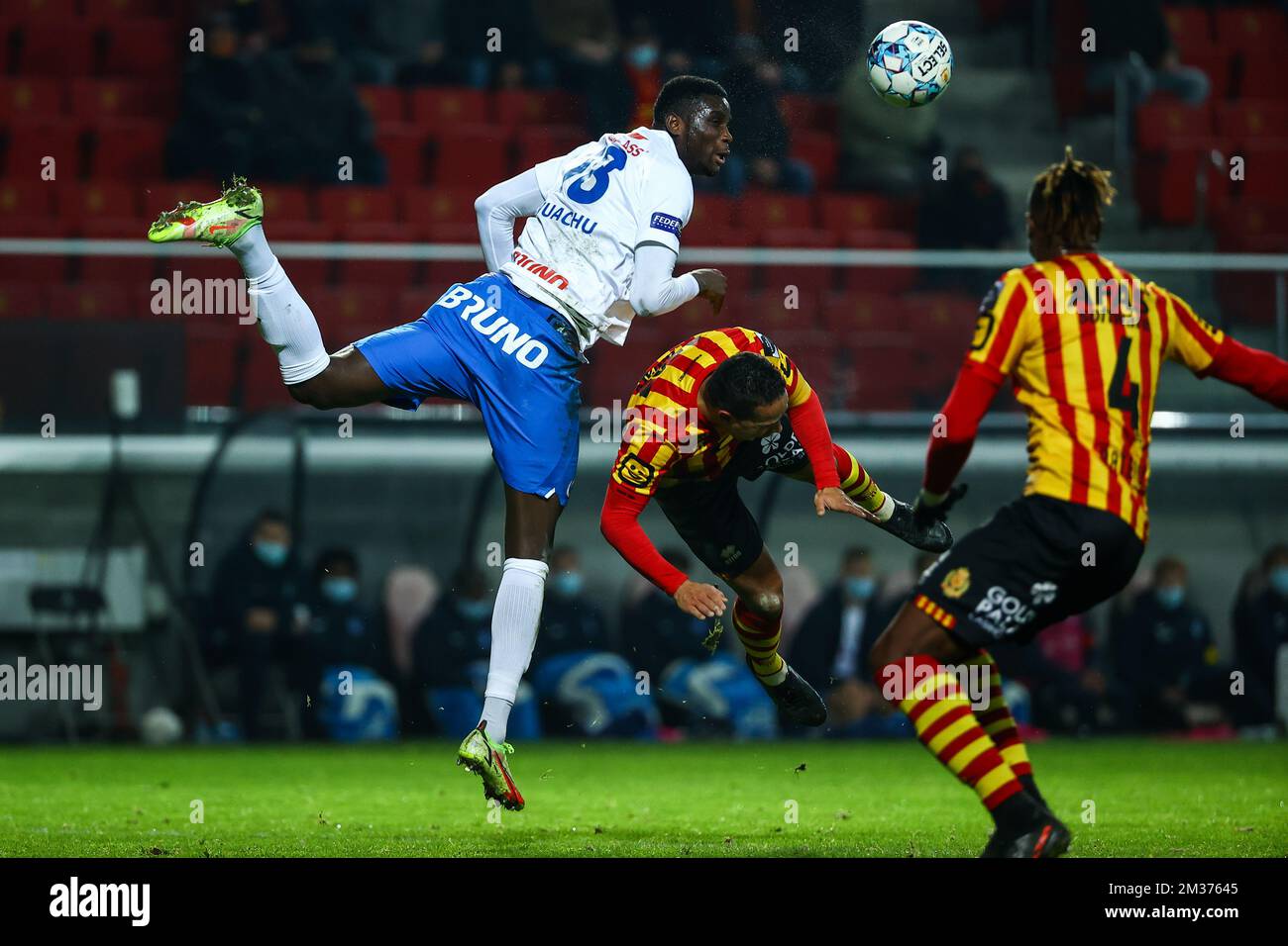 Genk's Paul Onuachu pictured during a soccer match between KV Mechelen ...