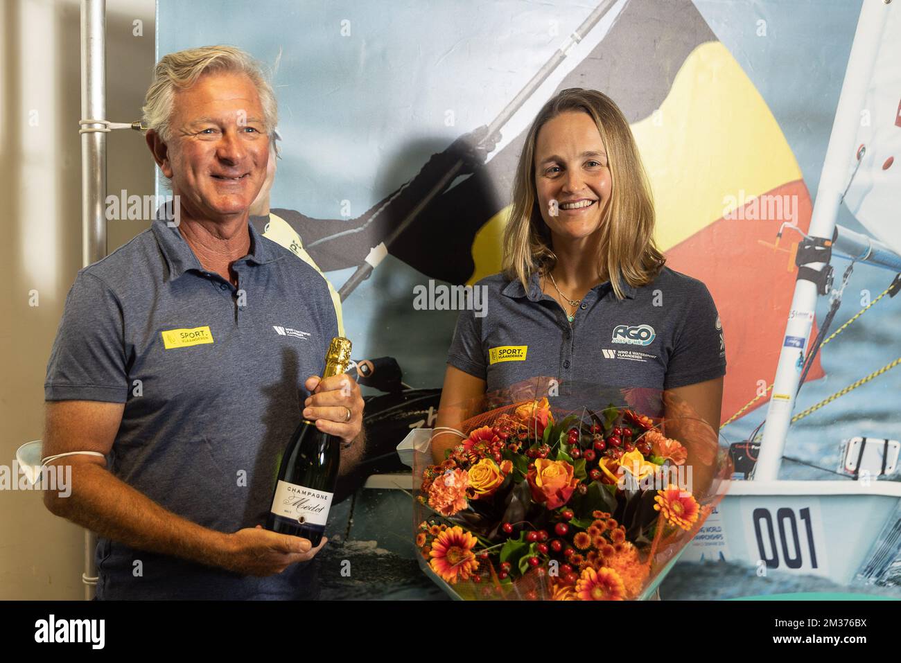 Coach Mark Littlejohn and Belgian Sailor Emma Plasschaert pictured ...