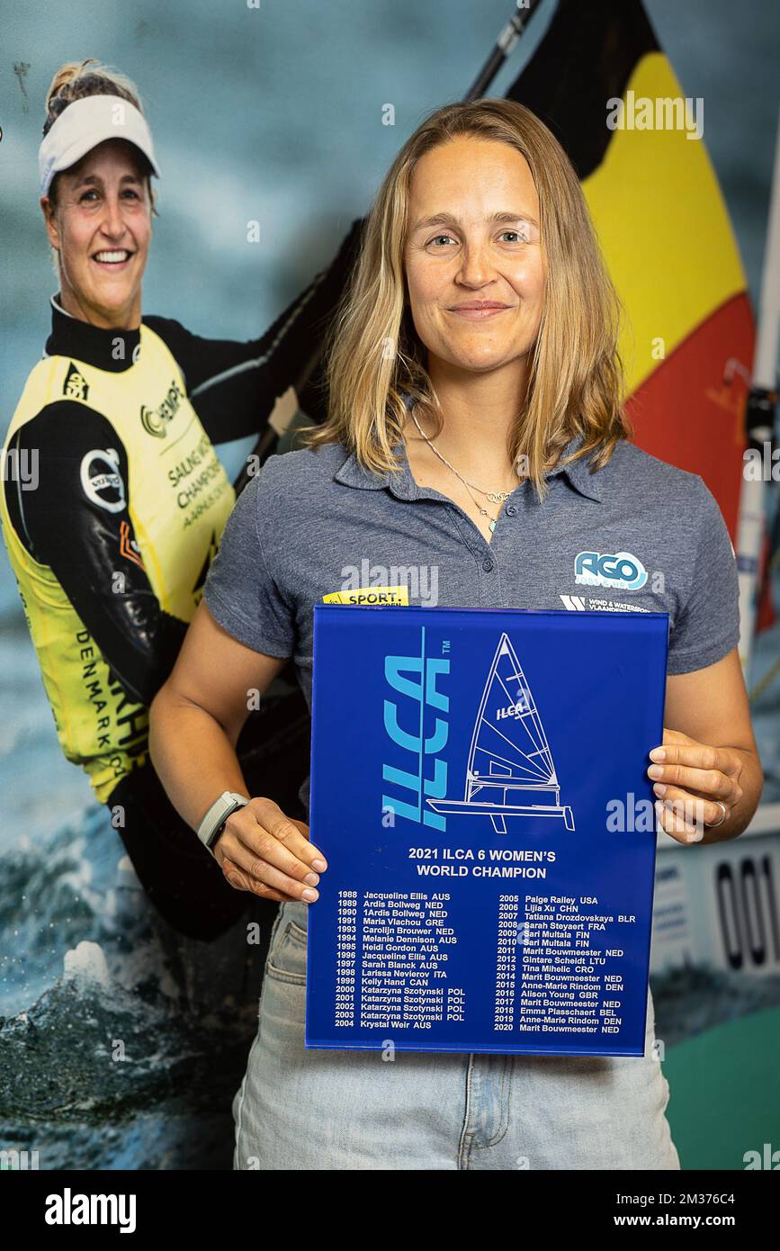 Belgian Sailor Emma Plasschaert poses for the photographer during a ...