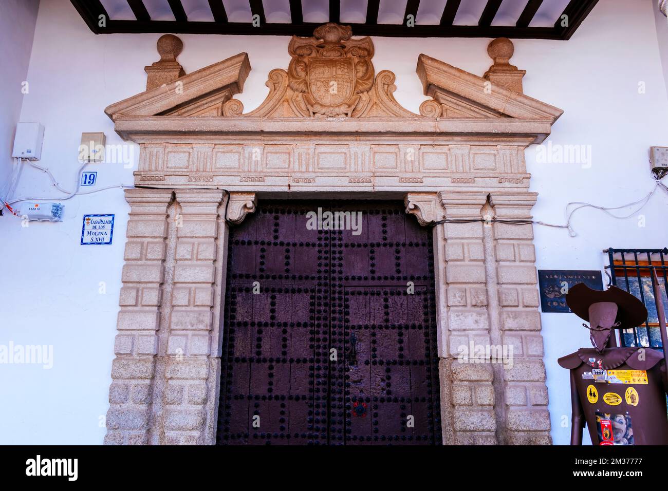 Entrance to the Palacio de los Molina, 17th century, in the Plaza Mayor ...