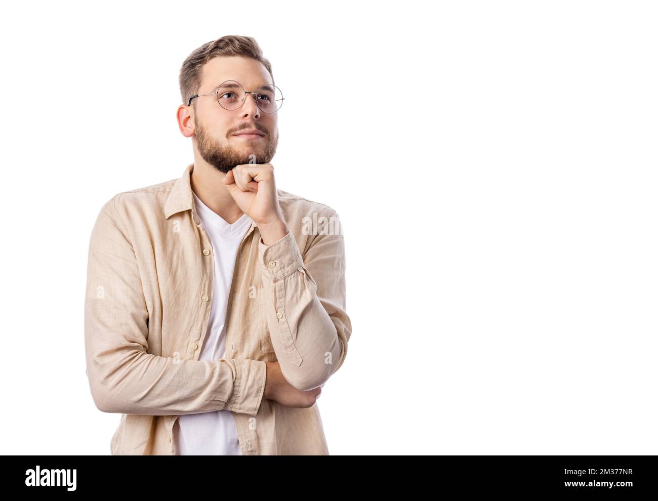 Thoughtful male on white background Stock Photo - Alamy
