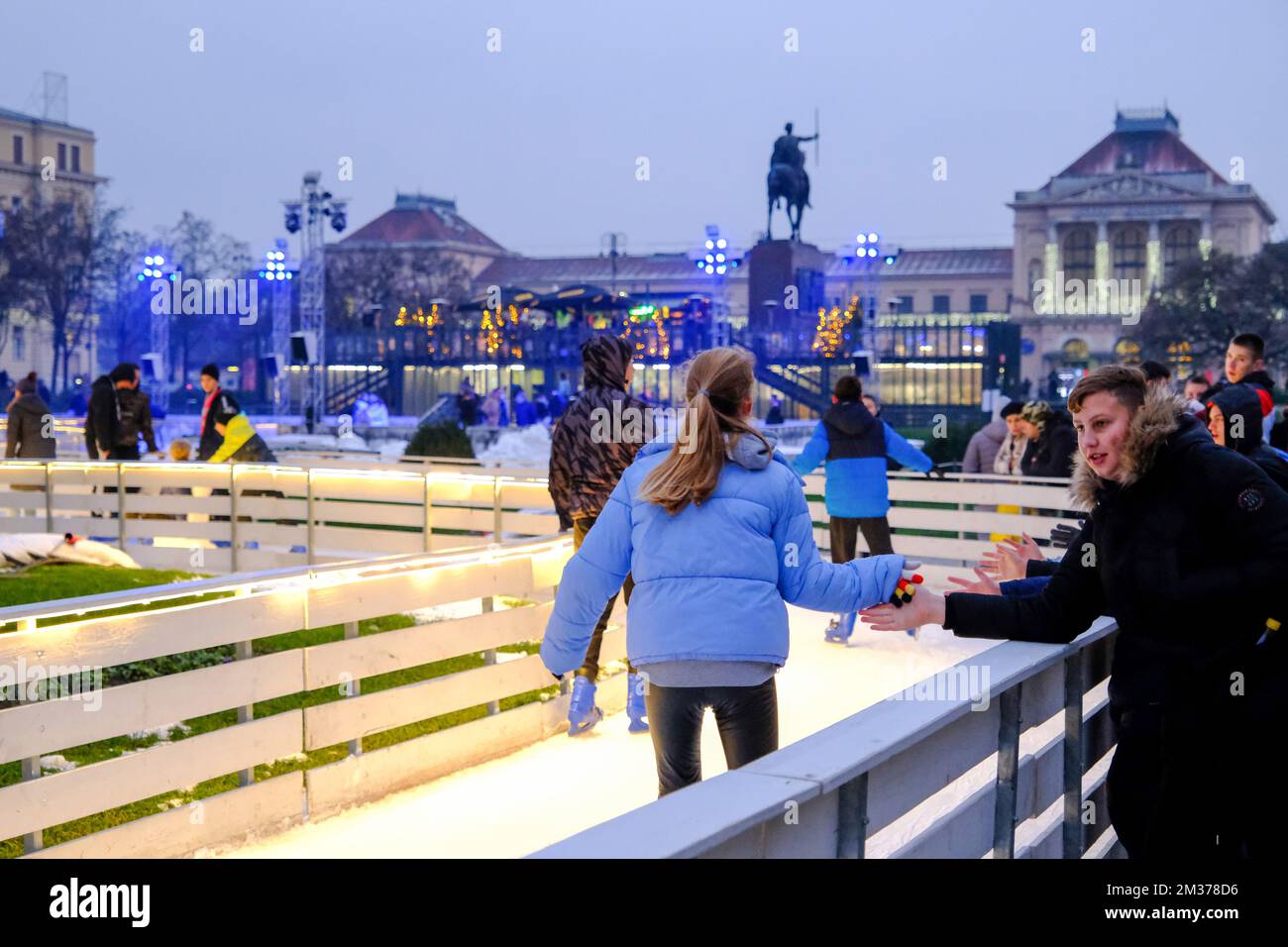 People seen visiting Ice Park on Kralj Tomislav Square (Tomislavac), in ...