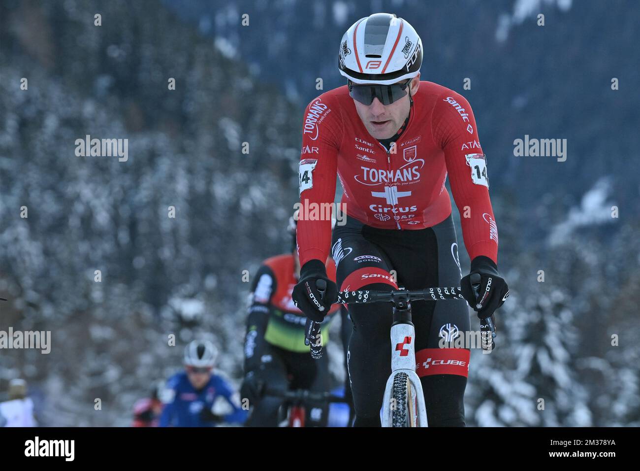 Swiss Kevin Kuhn pictured in action during the men's elite race of the Cyclocross World Cup race ...