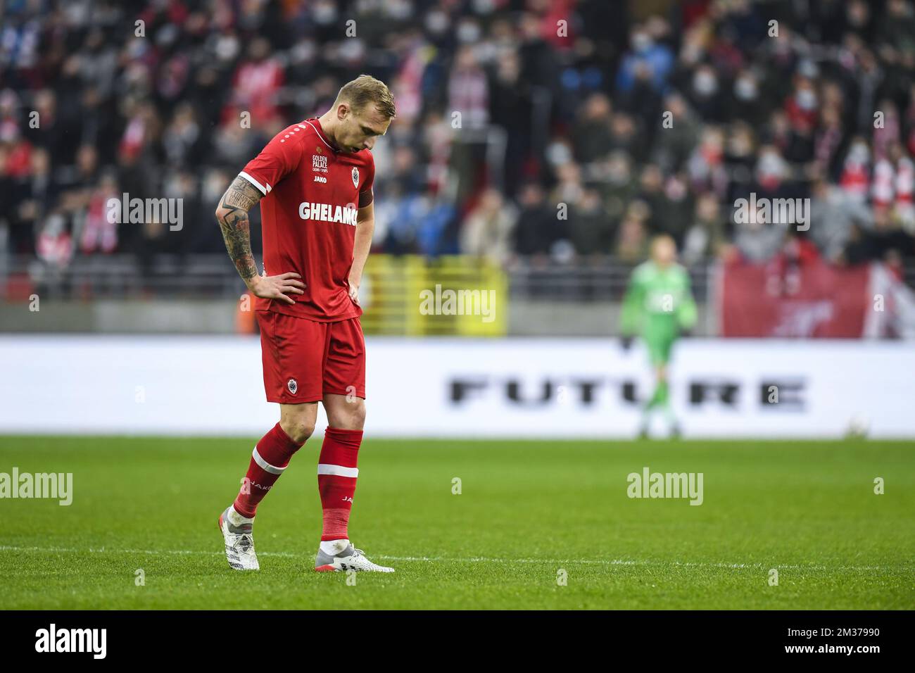 Antwerp's Ritchie De Laet shows defeat during a soccer match between ...