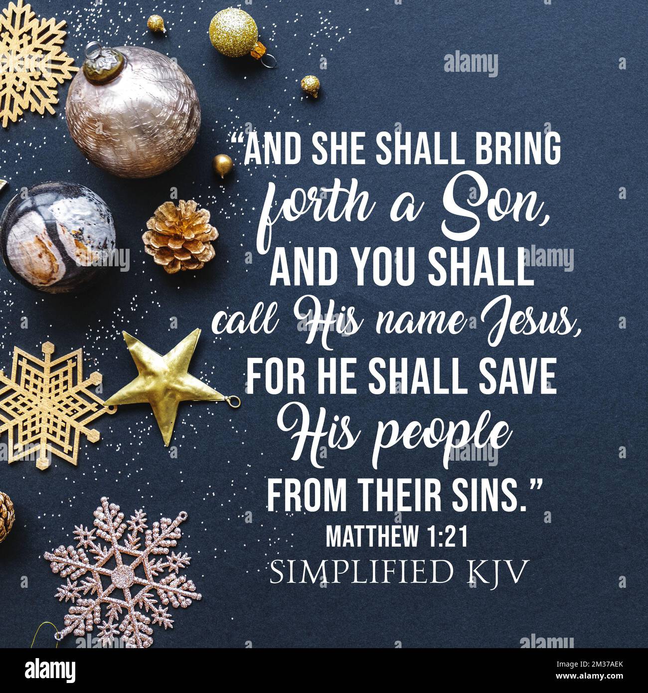 A Christian Bible verse from Matthew about the birth of Jesus Stock ...