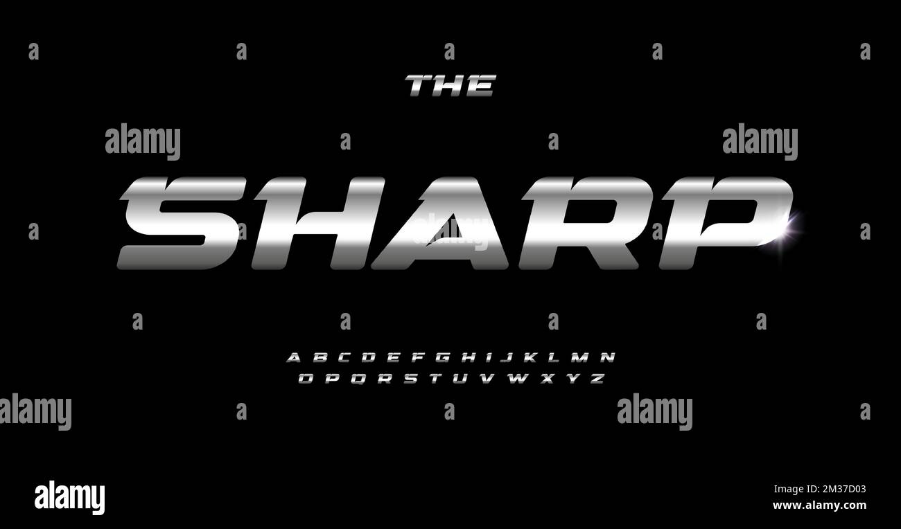 Metal sharped font, dynamic edgy letters, metallic texture typeset ...