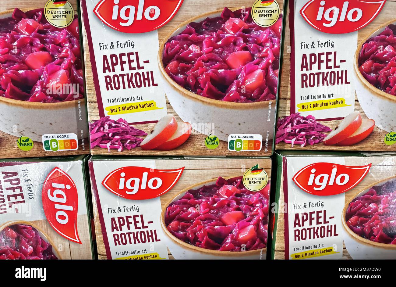 Viersen, Germany - December 9. 2022: Closeup of Iglo boxes frozen ready ...