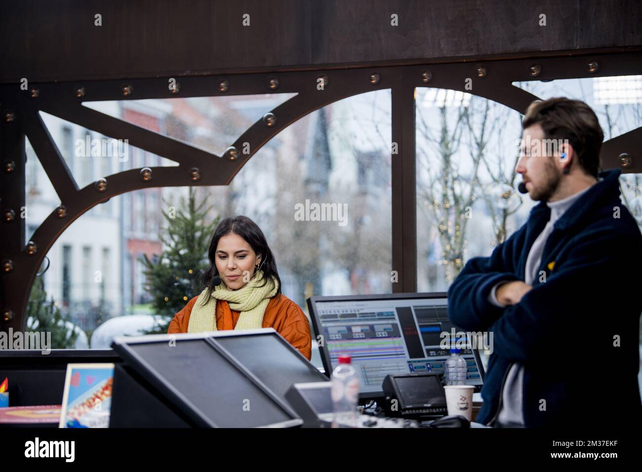 tv host Kawtar Ehlalouch and radio host Joris Brys pictured during a ...