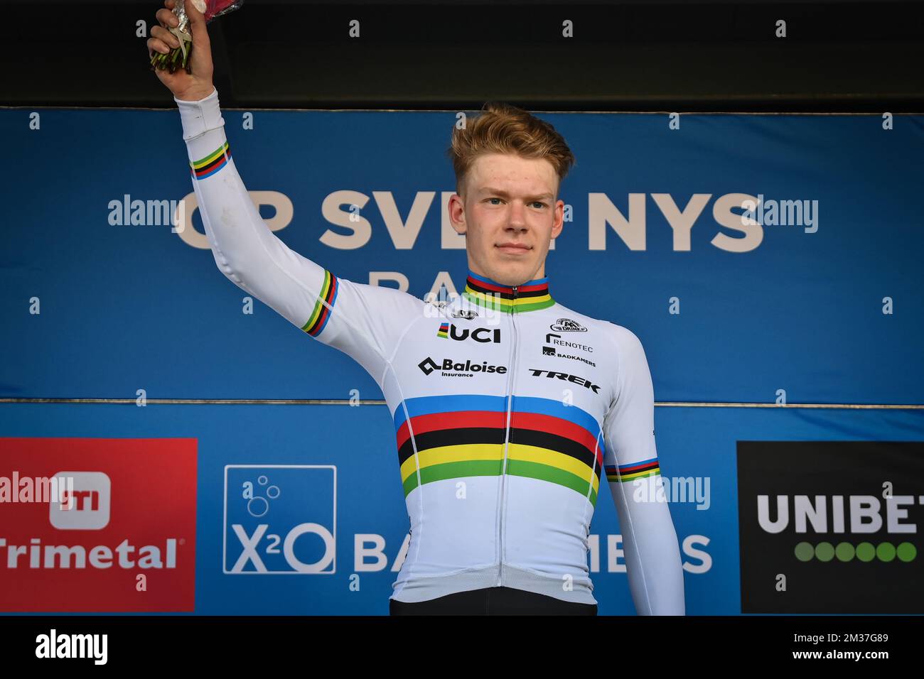 Dutch Pim Ronhaar celebrates on the podium after the men's under 23 ...