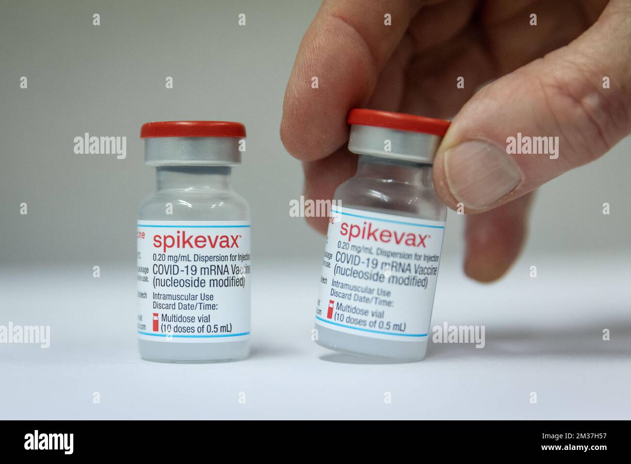 Illustration picture shows vials of The 'Spikevax' Moderna Covid-19 ...