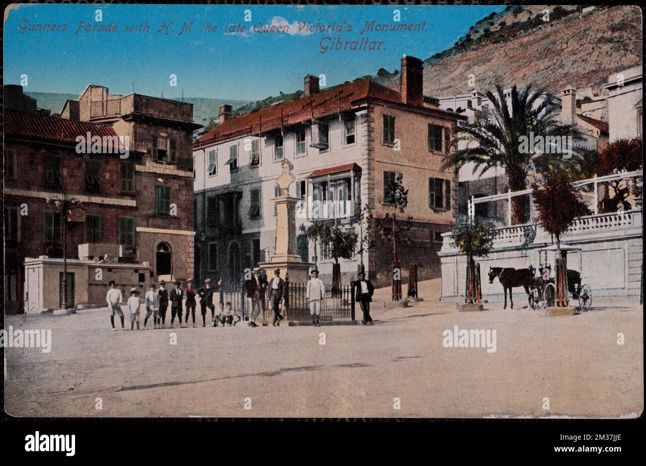 Gunner's parade with H. M. the late Queen Victoria's monument ...