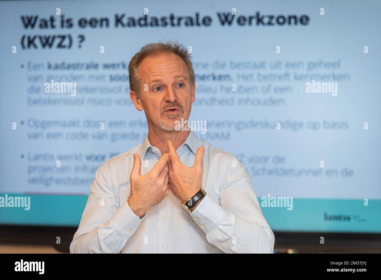 Lantis general director Luc Hellemans gestures during a press ...