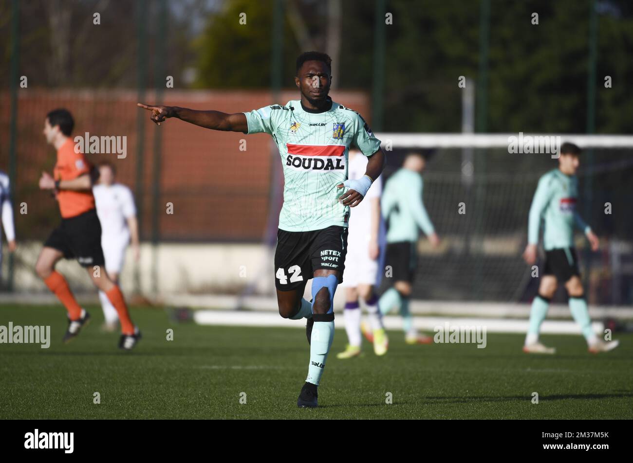Westerlo's Guv Serge Yameogo reacts during a friendly soccer game ...