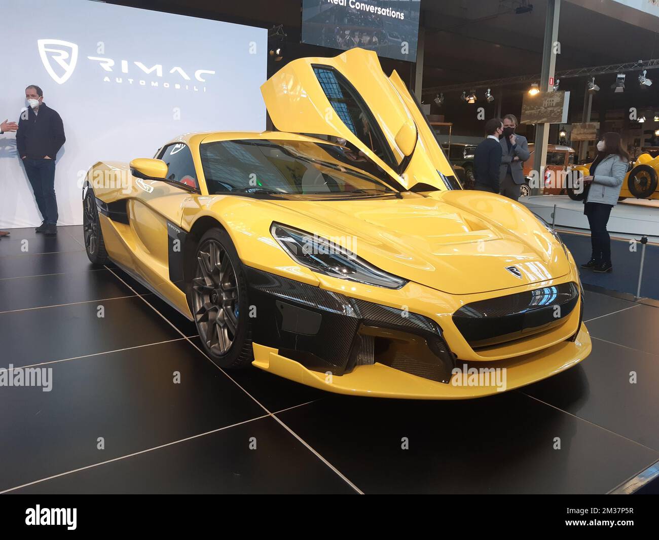 illustration shows the presentation of the 'Rimac Nevera' vehicle in ...