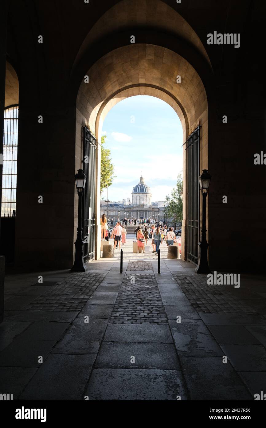 A vertical shot of the French Institute and the Pont des arts bridge in ...