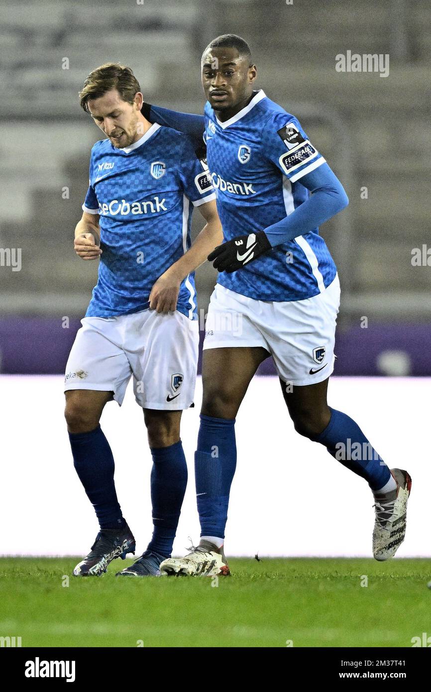 Genk's Patrik Hrosovsky and Genk's Mujaid Sadick Aliu celebrate after ...