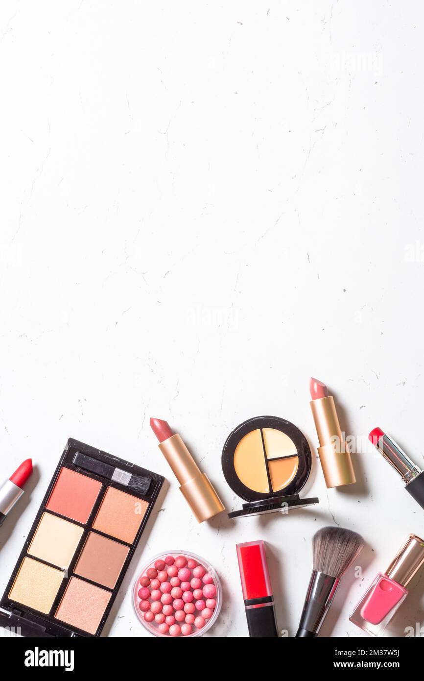 Make up and cosmetic products on white background Stock Photo - Alamy