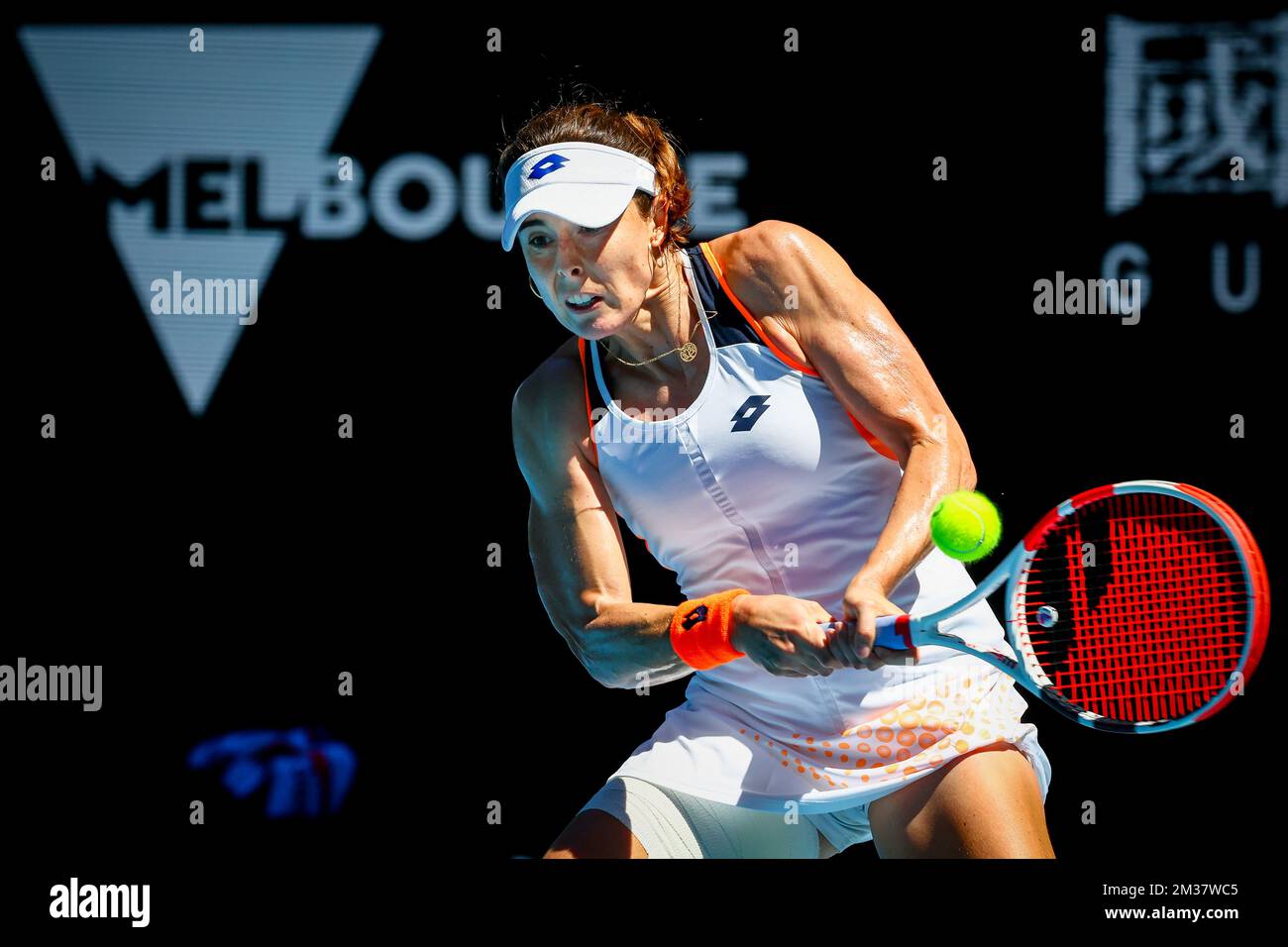 French Alize Cornet pictured in action during a tennis match between ...