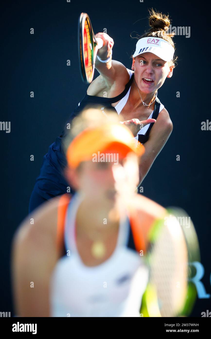 Belgian Elise Mertens (WTA 4) and Russian Veronika Kudermetova (WTA13) pictured during a tennis ...