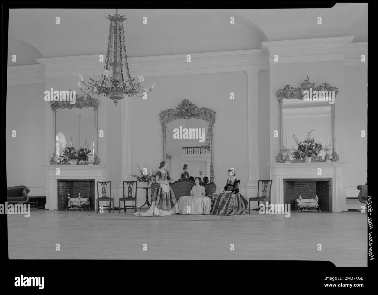 Hamilton Hall, Chestnut Street, Salem: interior, three pretty girls ...
