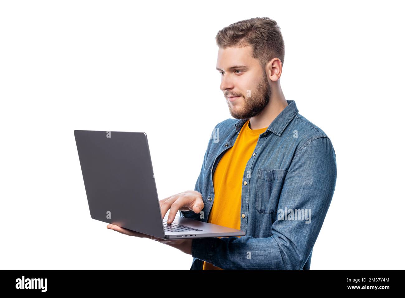 Man with laptop Stock Photo - Alamy